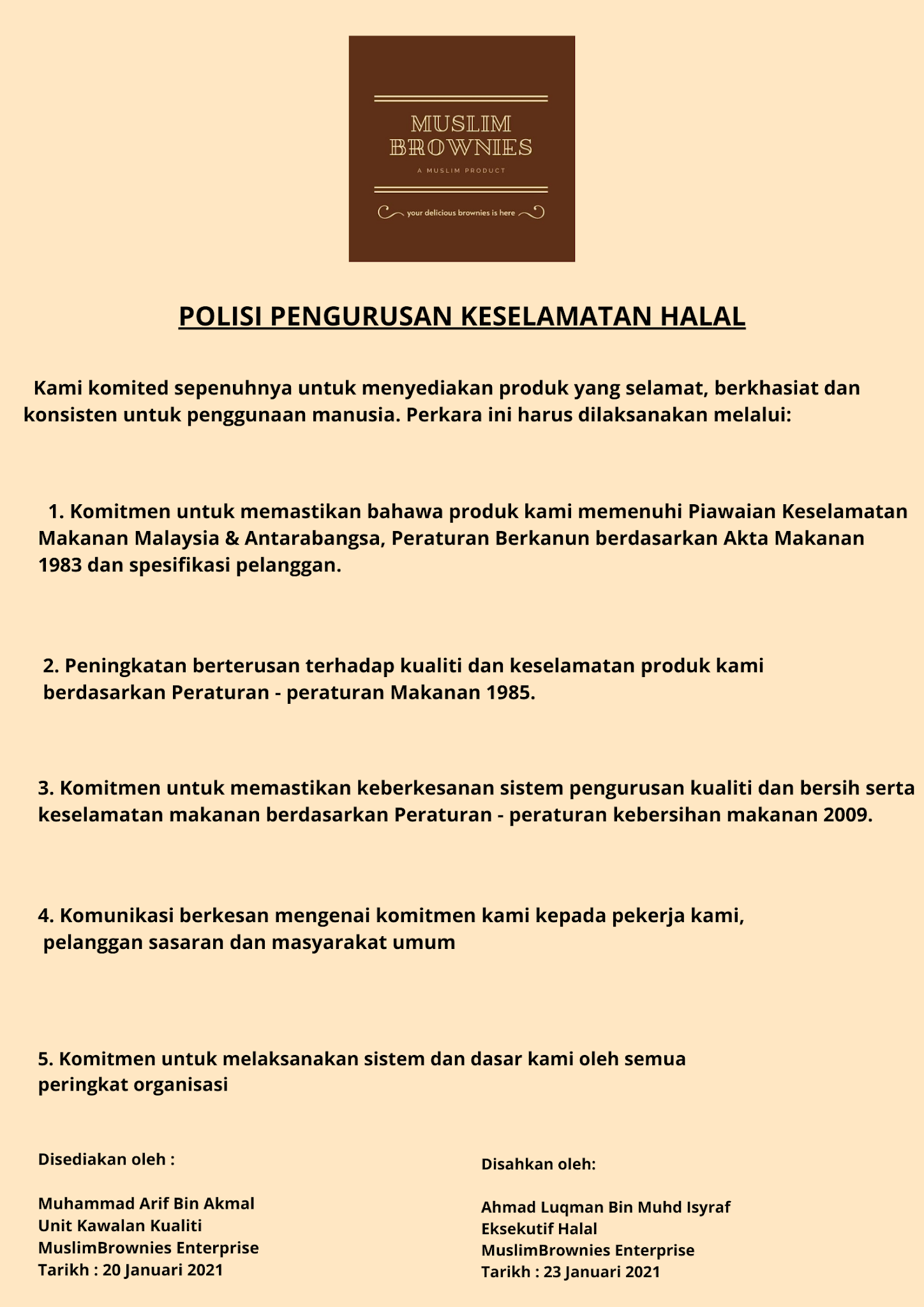 PROFIL SYARIKAT DAN POLISI PENGURUSAN KESELAMATAN MAKANAN