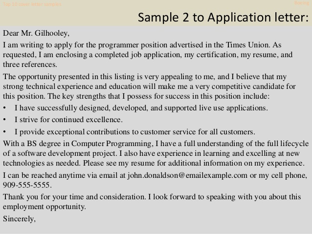 Boeing Cover Letter ~ Certificate Letter