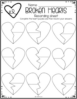 Broken Hearts Math Activity and FREE Recording Sheet | TheHappyTeacher