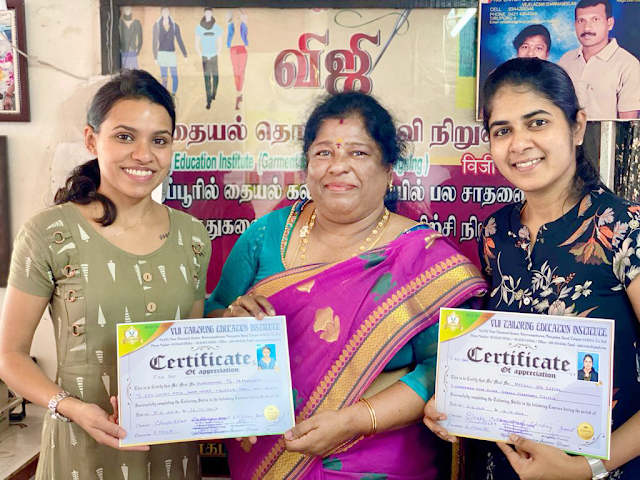 VIJI TAILORING EDUCATION INSTITUTE: Tailoring Course completion Certificate