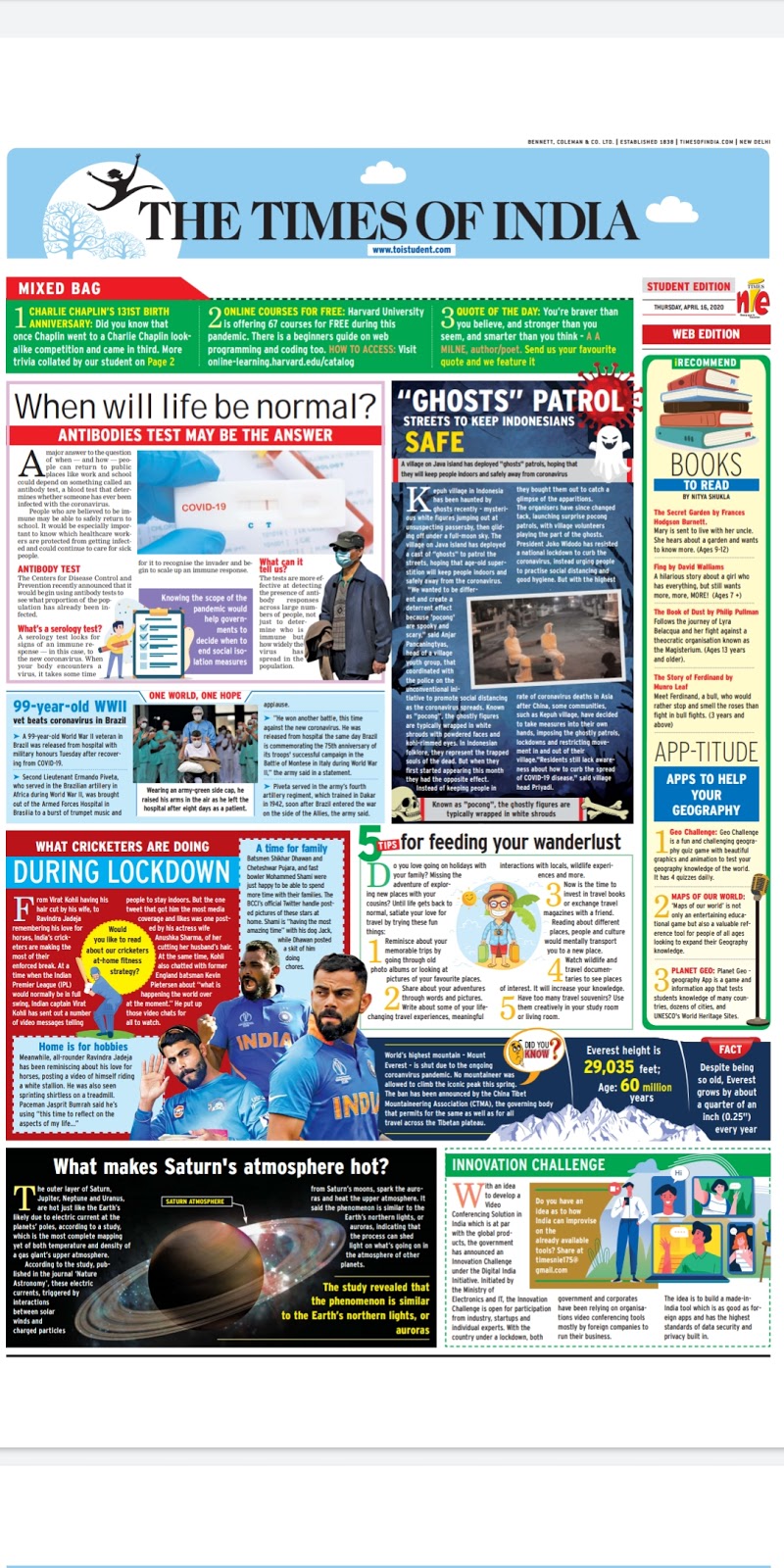 .: TOI paper student edition