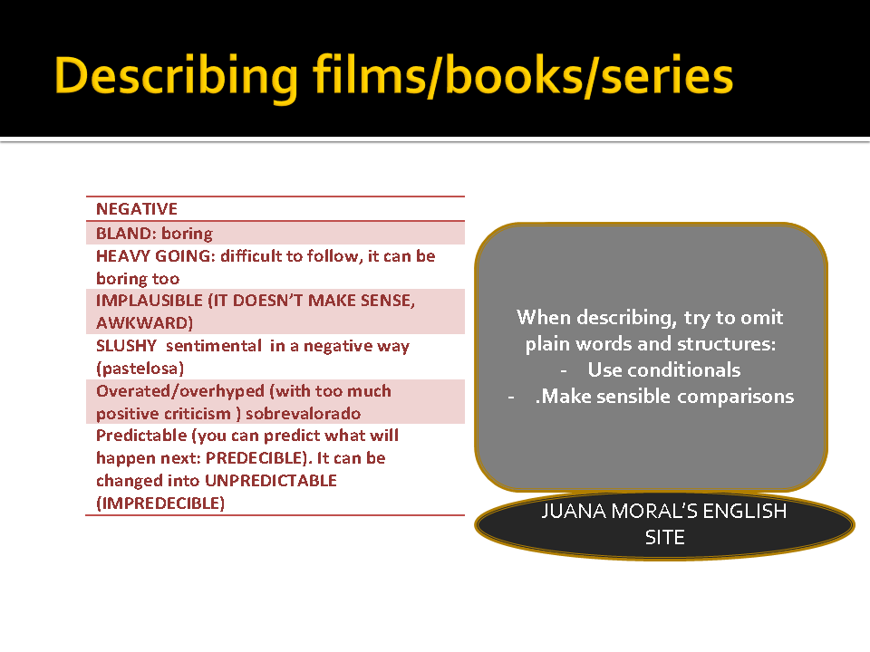 JUANA MORAL'S ENGLISH SITE: DESCRIBING FILMS AND TV SERIES. SPEAKING
