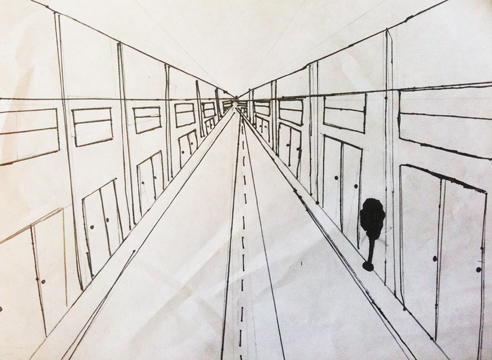 Sacred Heart art room: One point perspective street