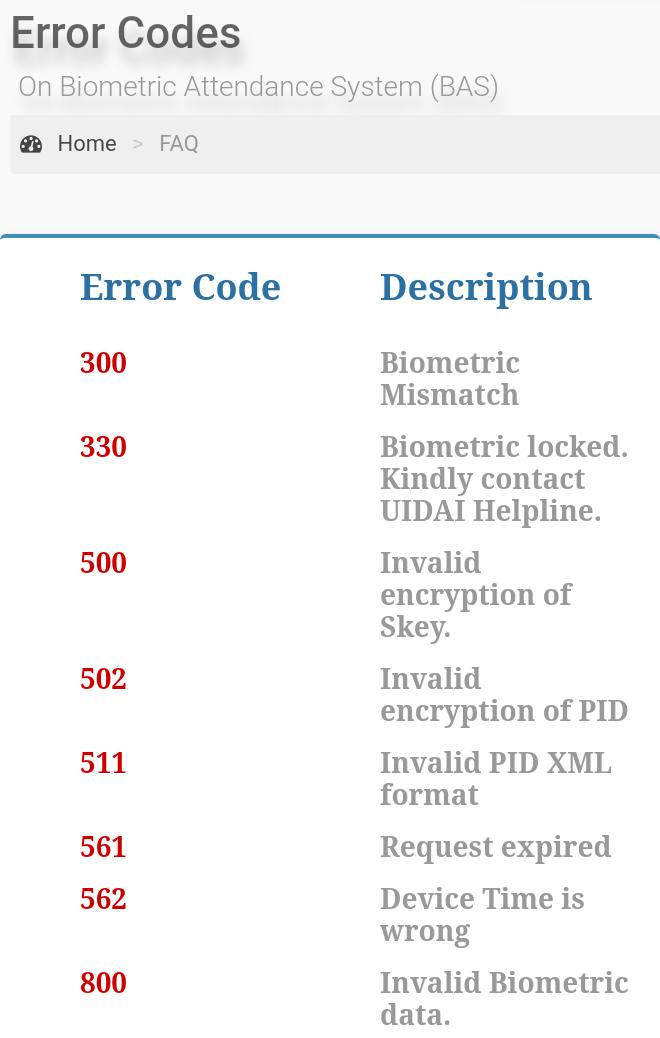 Biometric Error Codes & Solution Reg - kaninikkalvi