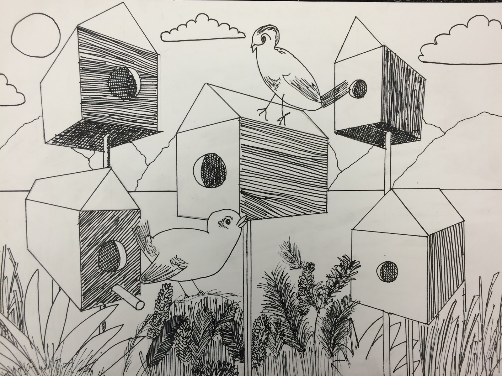 Mrs. Wille's Art Room: Bird houses in 2 point perspective
