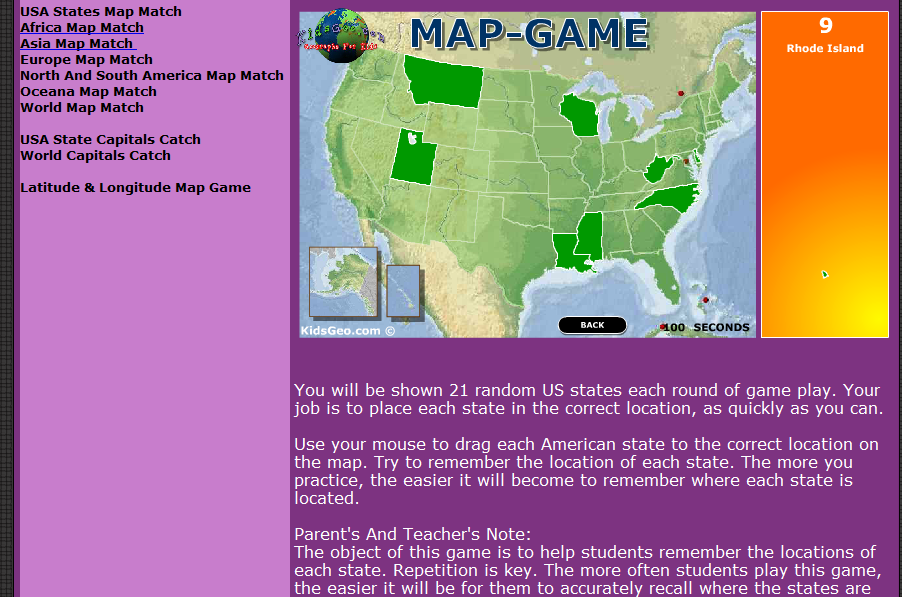 My English Class: Mapa de Estados Unidos (Juego)