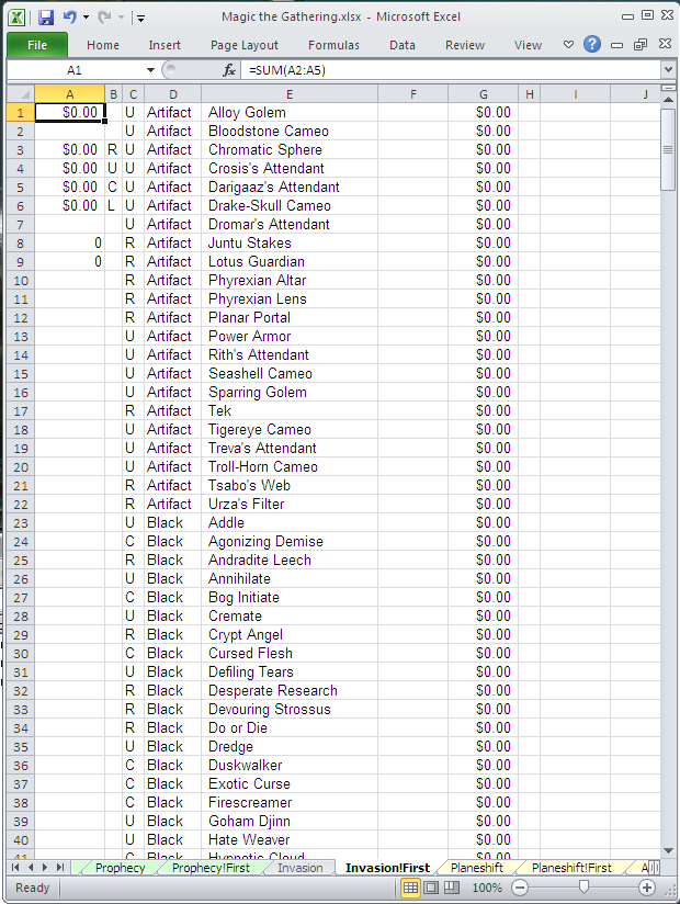 Collecting Magic: the Gathering: Spreadsheet Redesign