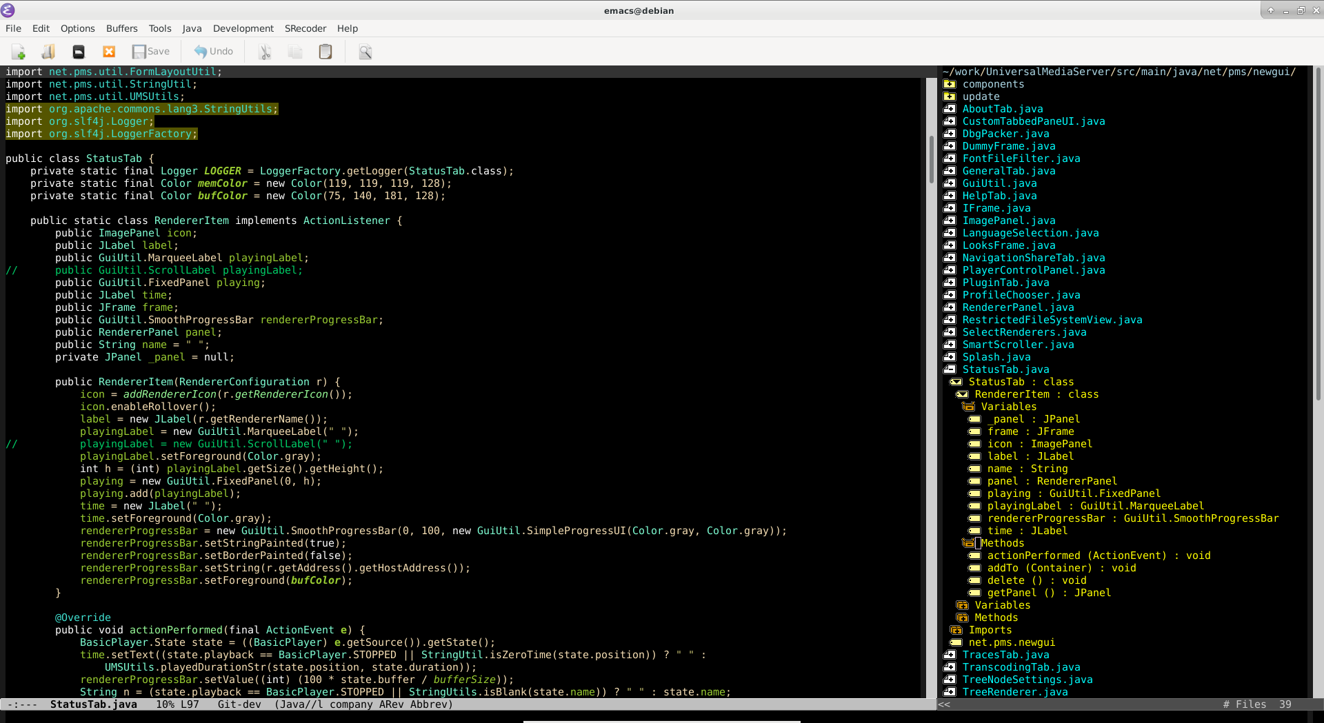 GNU Emacs as a lightweight IDE (Outline view)