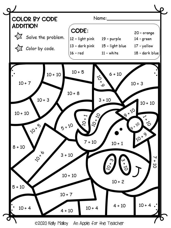 An Apple For The Teacher: Unicorn Color By Number