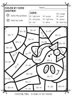 An Apple For The Teacher: Unicorn Color By Number