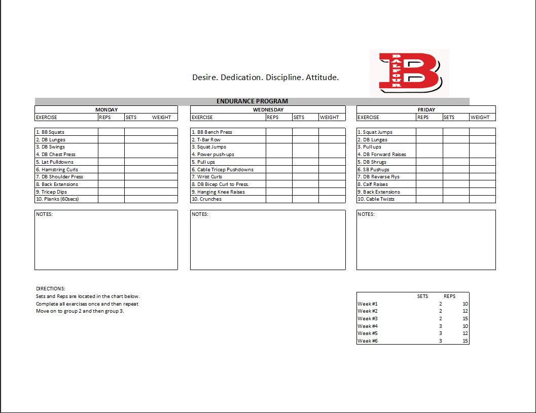 Balfour Bears Football: Workout Sheets