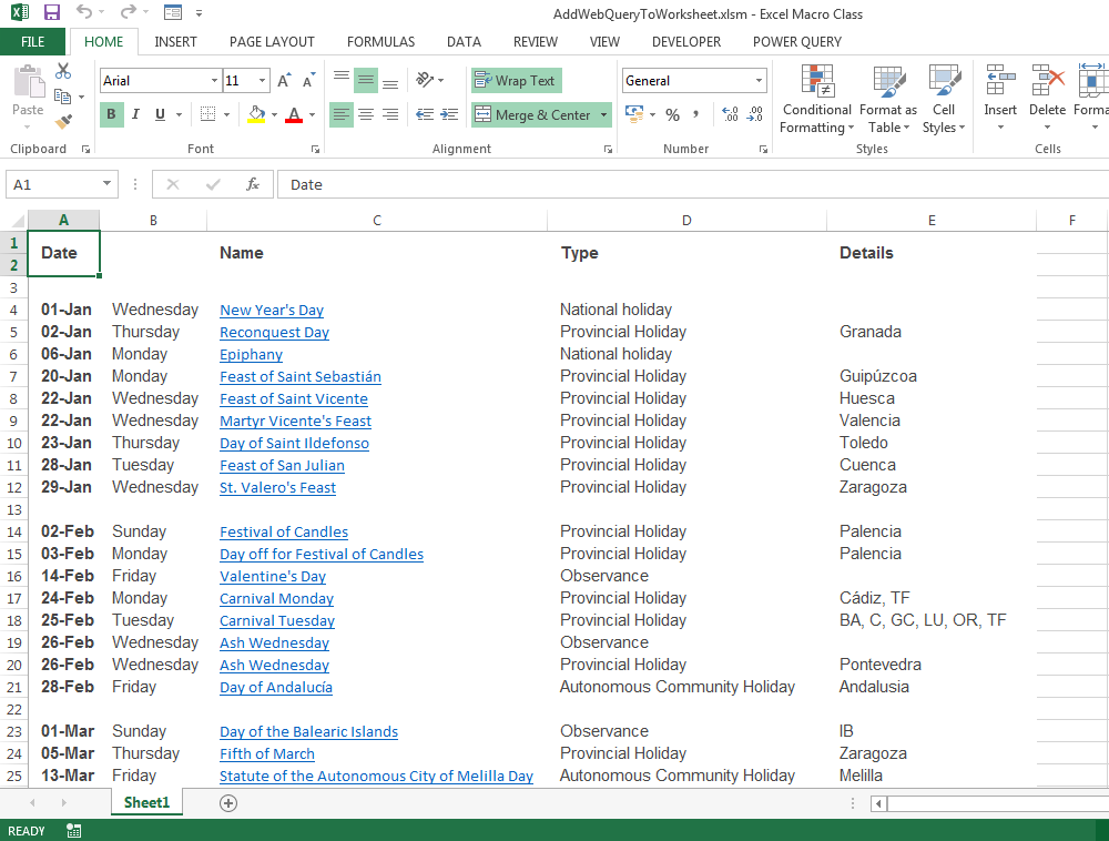 Excel Macro Class Add Web Query To Worksheet Excel Vba Macro