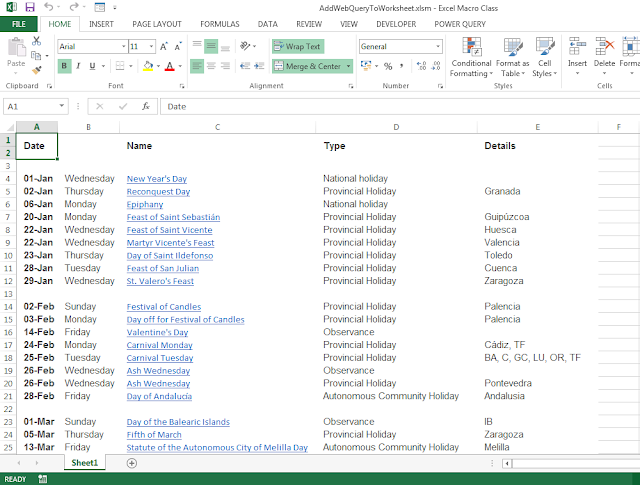 Excel Macro Class Add Web Query To Worksheet Excel Vba Macro