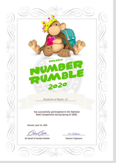 Number Rumble Certificate