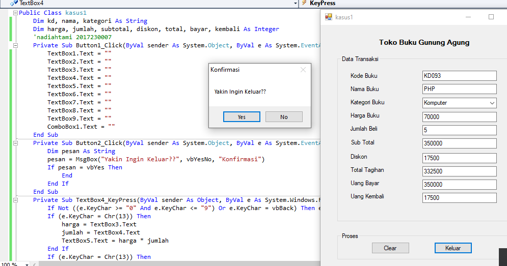 Kasus 1 sampai 5 menggunakan Percabangan