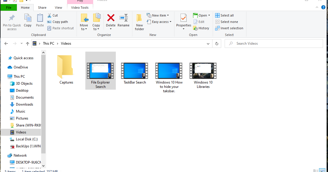 Windows 10 File Explorer Window Searches