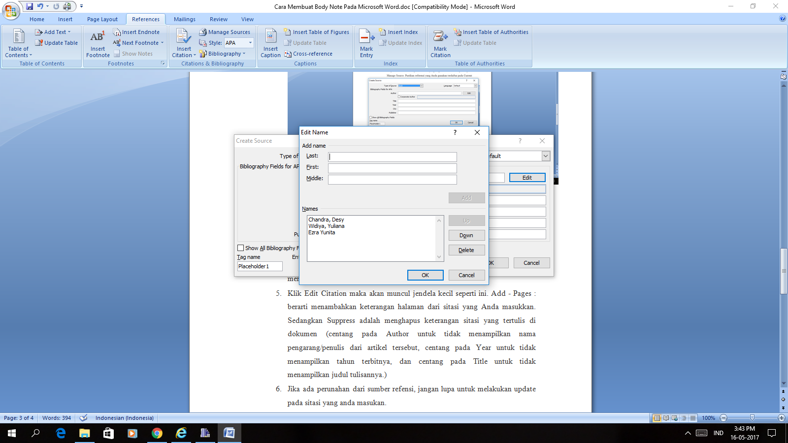 Tutorial Body Note Pada Microsoft Word
