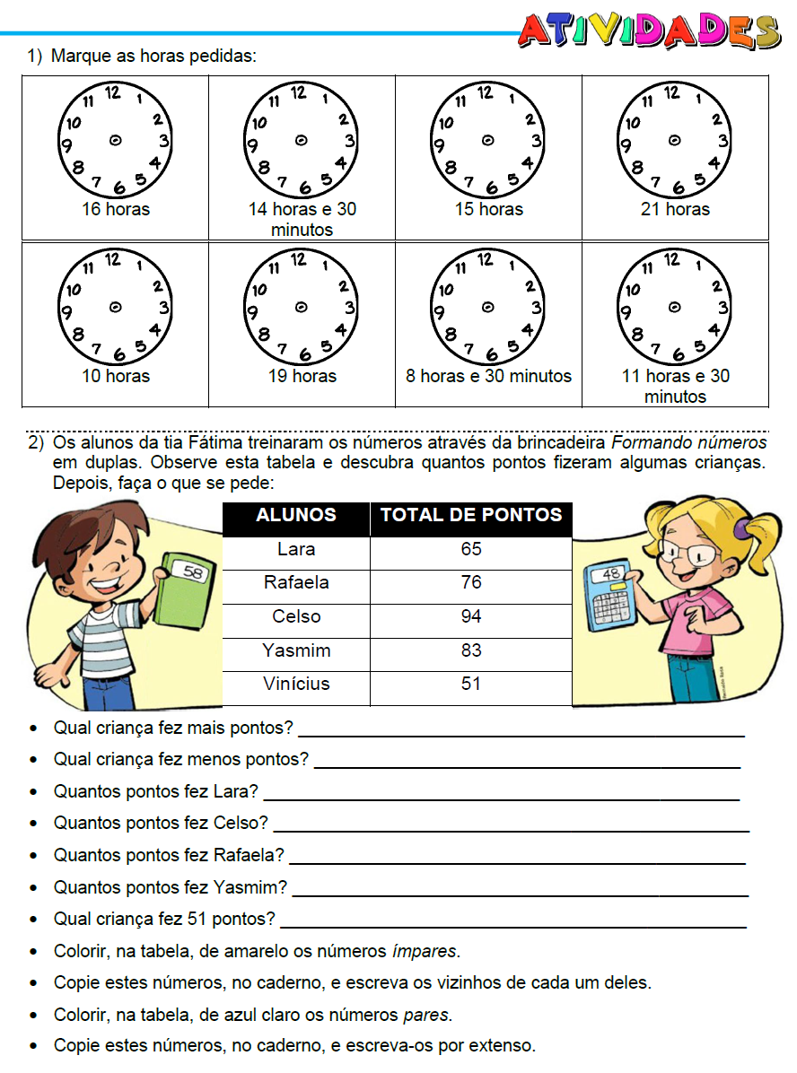 Atividades - Hora, Tabela, Dezena e Sequência - página 1 | Atividades ...