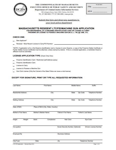 Massachusetts Firearms Law: LTC Application Process