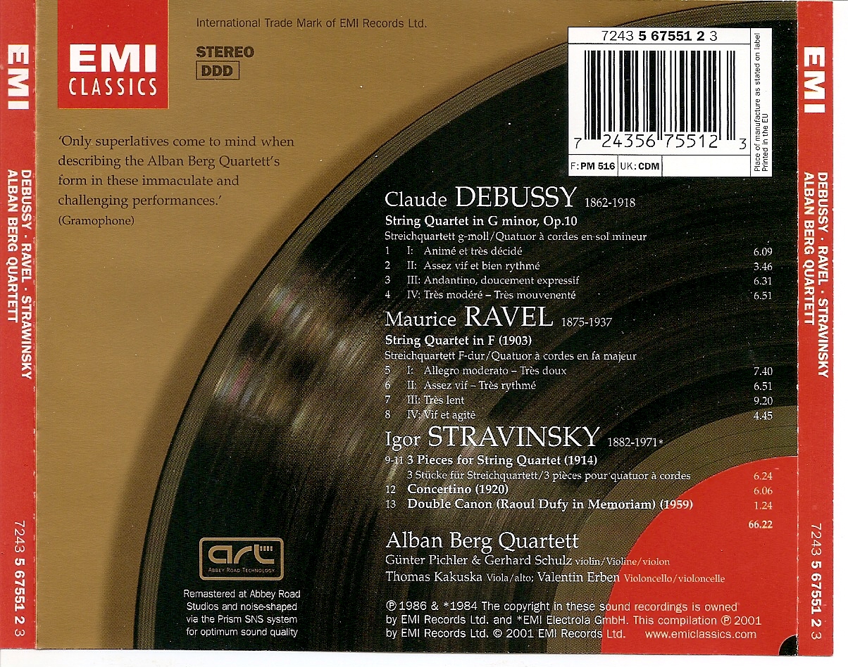 chucrute com quiabo: Debussy, Ravel & Stravinsky: String Quartets - Alban Berg Quartett