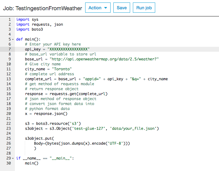 Ingest data from external REST API into S3 using AWS Glue