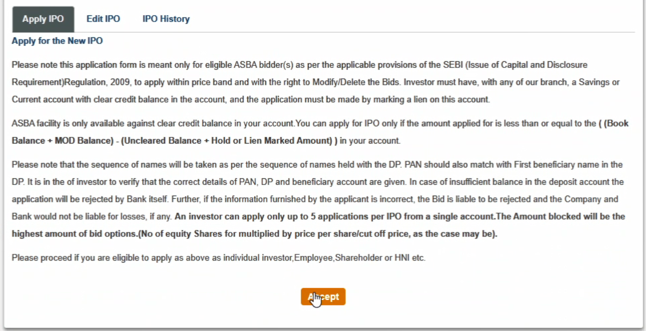 Apply IPO using SBI Internet Banking ASBA