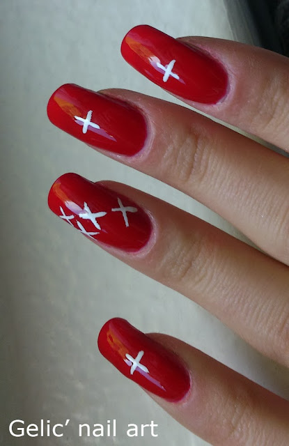 Gelic' nail art: 31DC2013 Day 28; Swiss flag cross stitch nail art