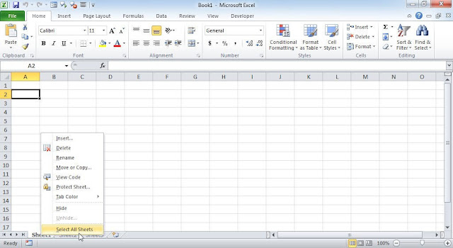 Cara Blok Semua Sheet di Excel