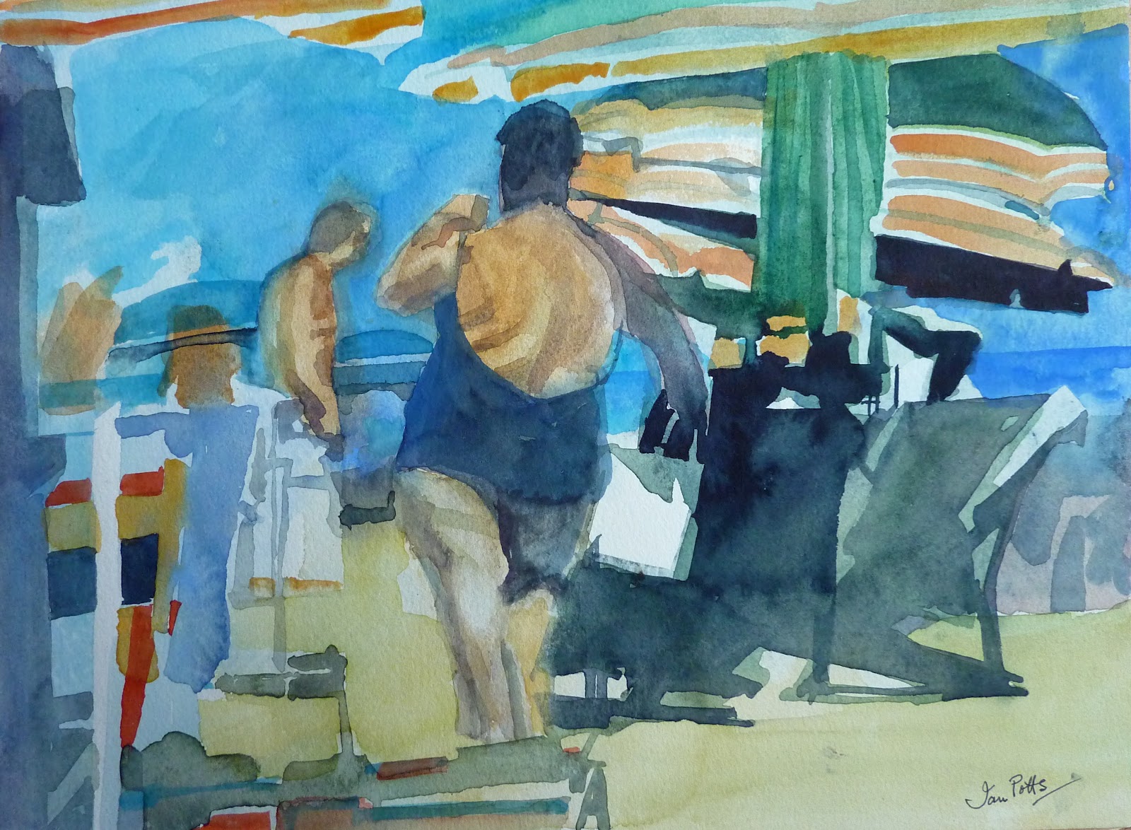 Ian Potts Artist: Figures on th beach in Tuscany, Italy