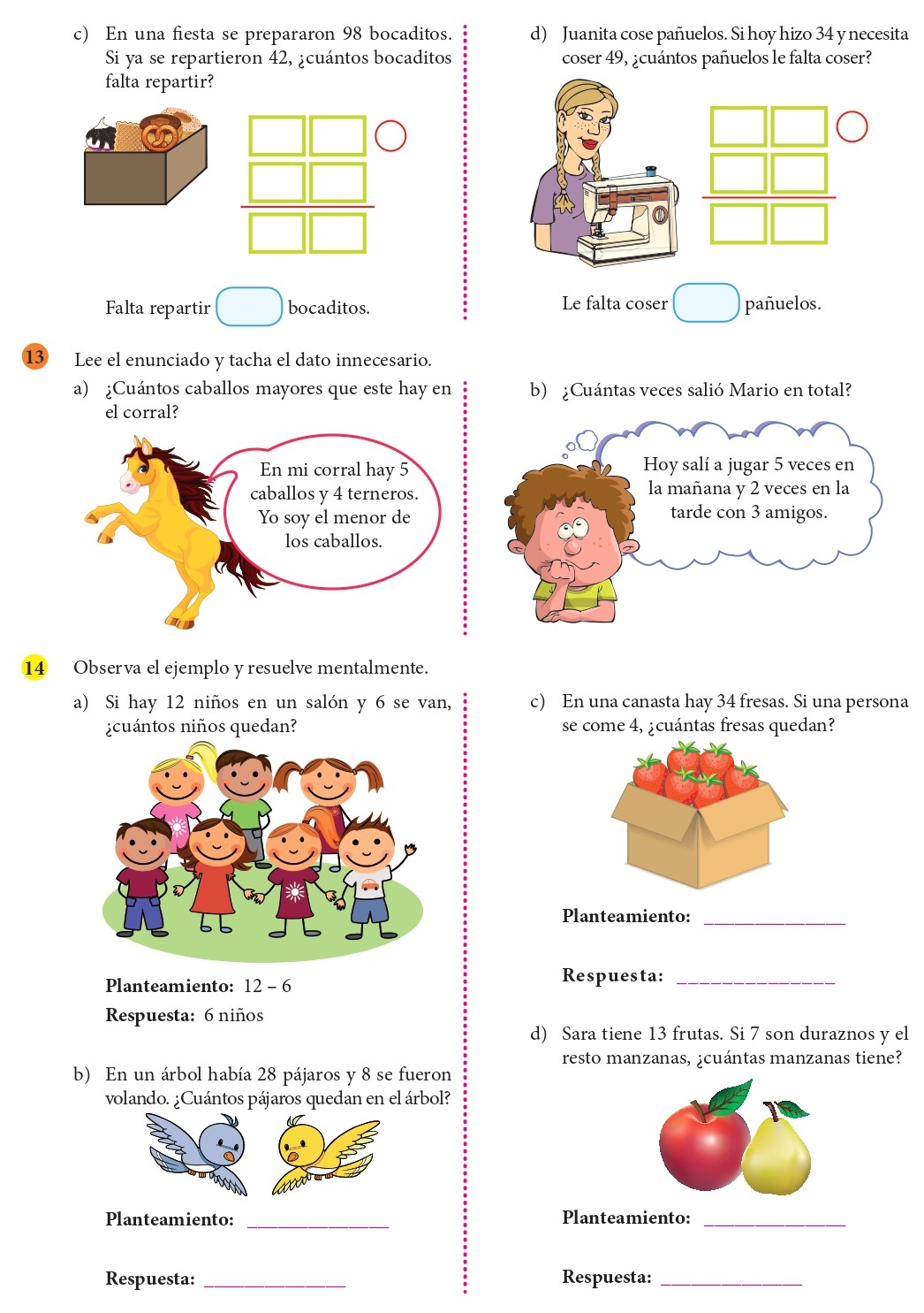 Resolución de problemas de adiciones y sustracciones, con números de 2 ...