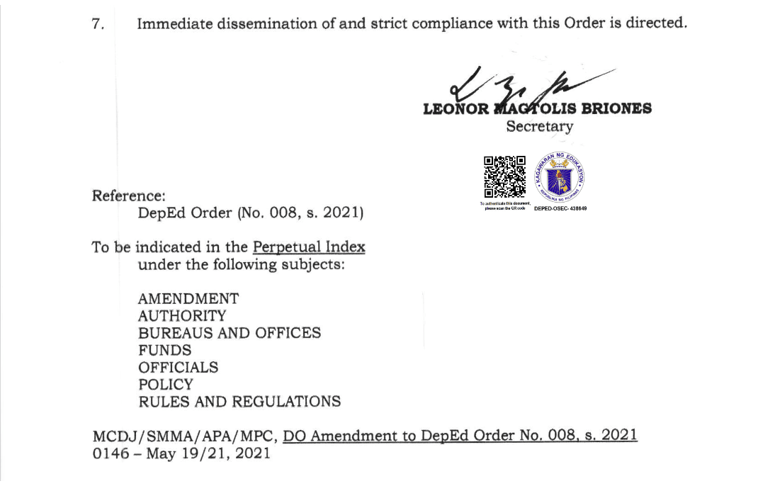 DepEd Order No.023, s. 2021: AMENDMENT TO DEPED ORDER NO. 008, S. 2021 ...