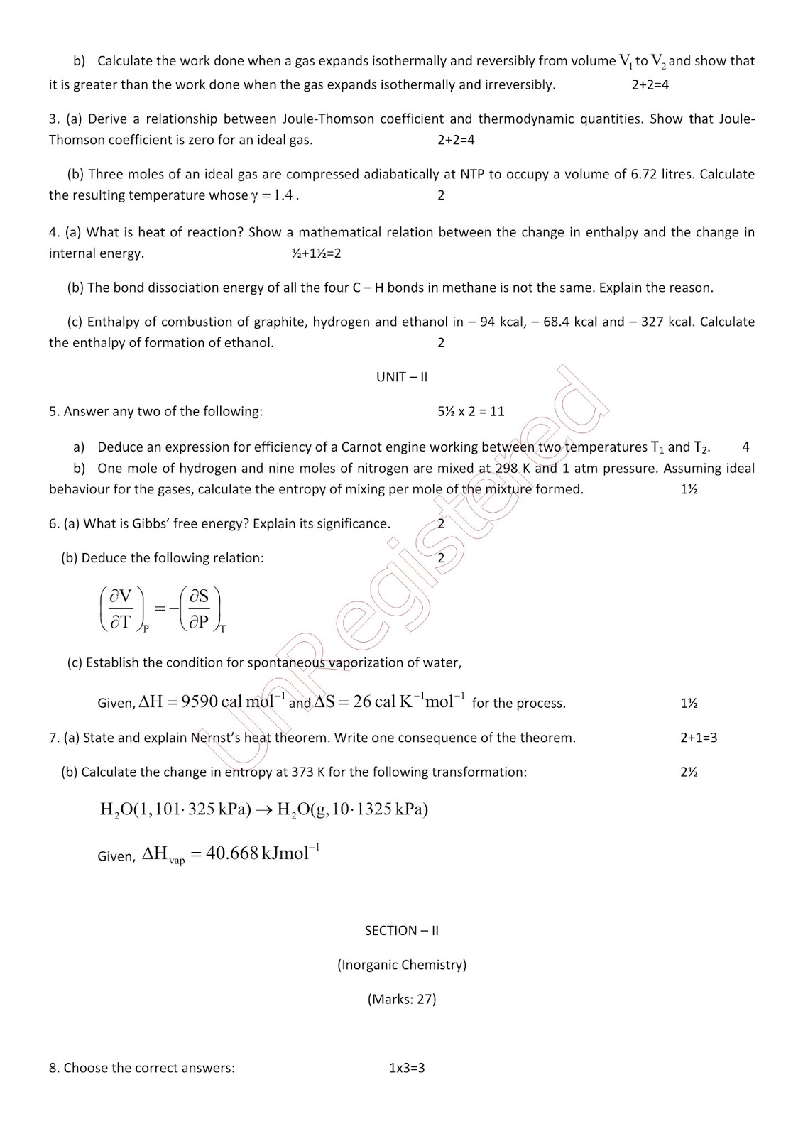 BSC 2nd Semester Question Papers: Chemistry Major - Physical, Organic ...