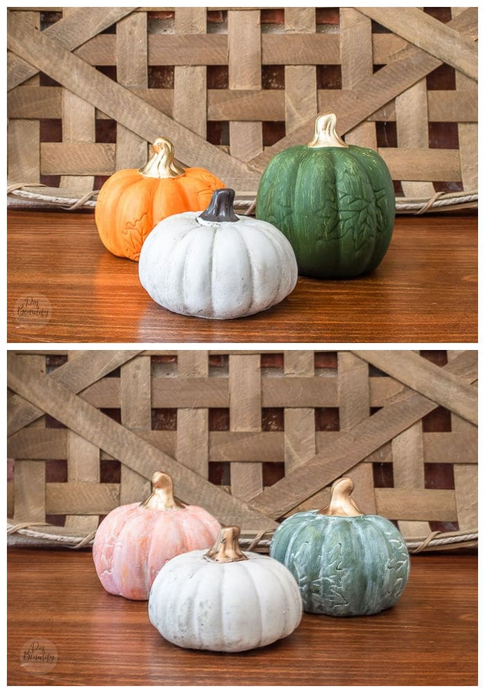 Dollar Store Pumpkins with White Wax and Rub N Buff - DIY Beautify ...