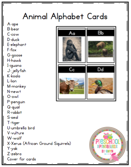 Alphabet Animal Cards (Real Photos) ~ Preschool Printables