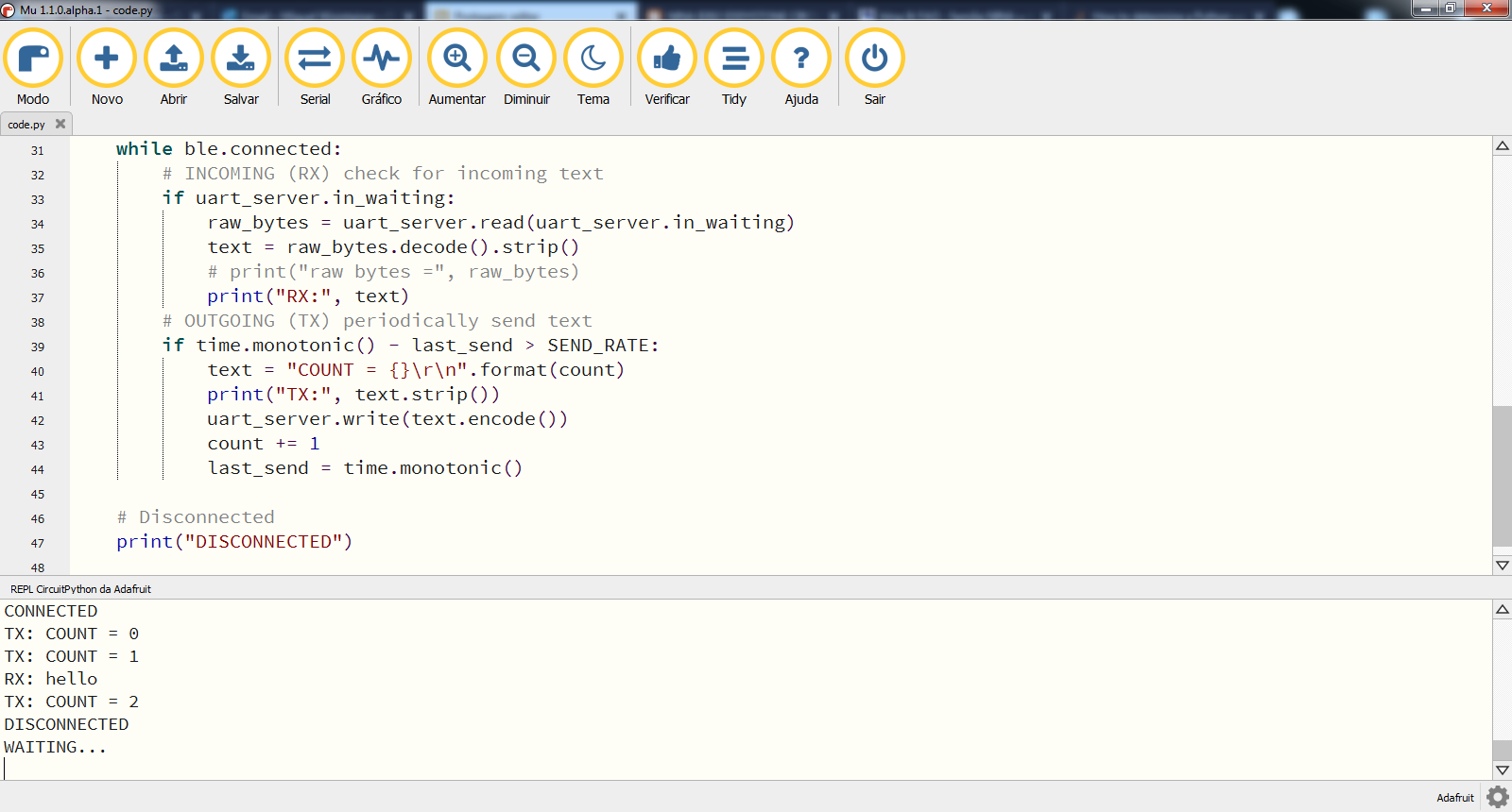 Circuipython BLE no NINA B302: Acessando U-BLOX NINA B302 via BLE SERIAL