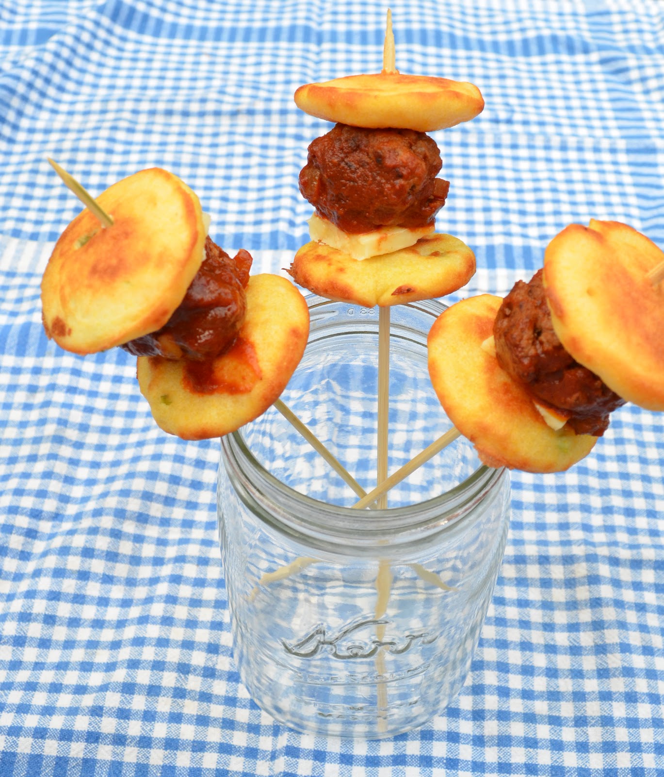 iron stef: chili meatball whoopie pie slider on a stick.