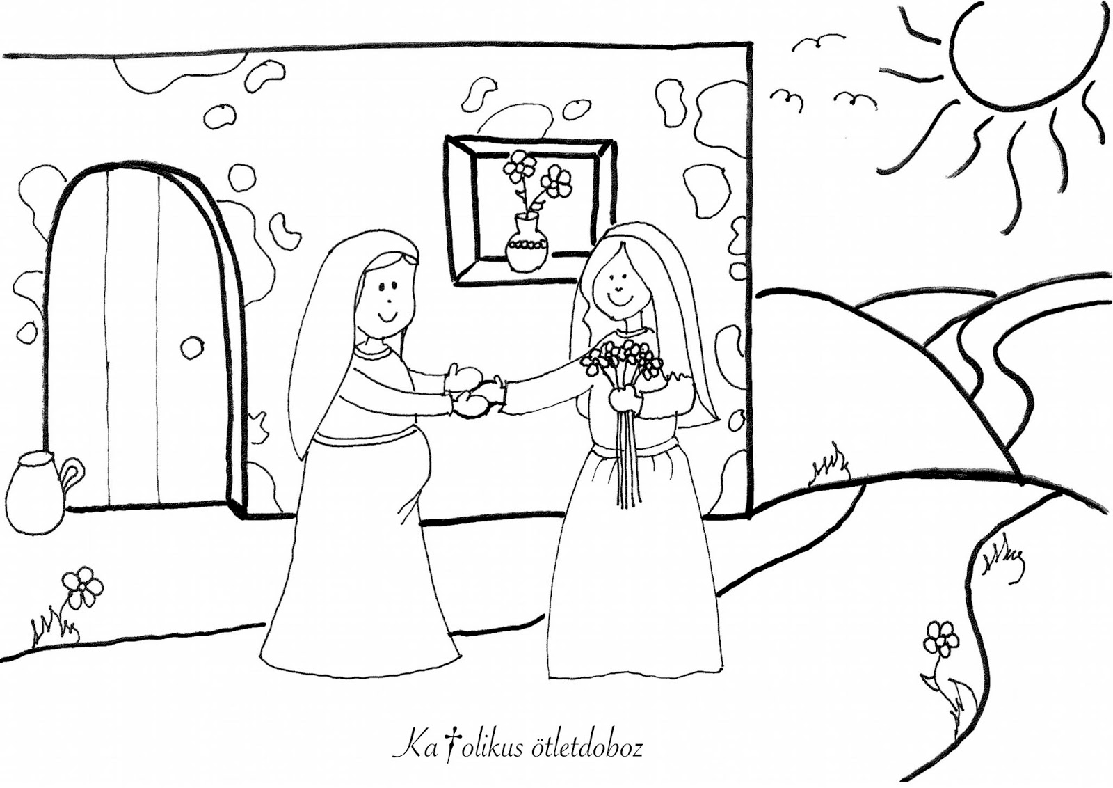 Ka†olikus ötletdoboz: Szűz Mária látogatása Erzsébetnél - színező