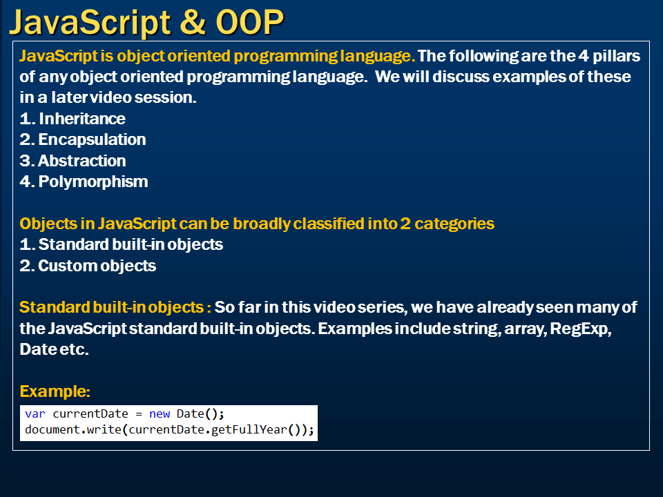 Sql server, .net and c# video tutorial: JavaScript and object oriented ...