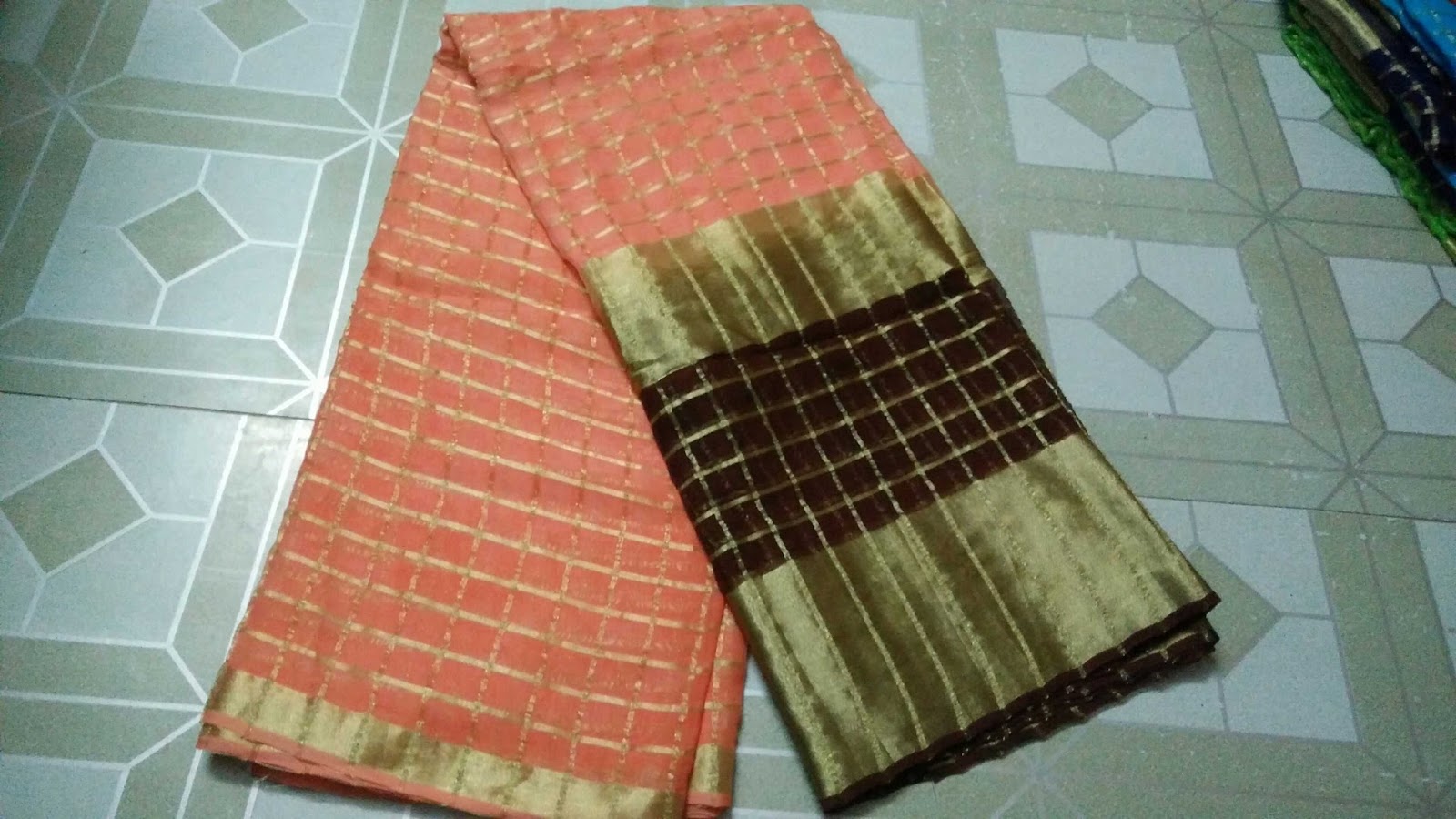 2D small check pure georgette Saree | Buy Online Georgette Saree