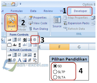Fungsi dan Cara Membuat Option Button dalam Excel - ADH-EXCEL.COM Tutorial