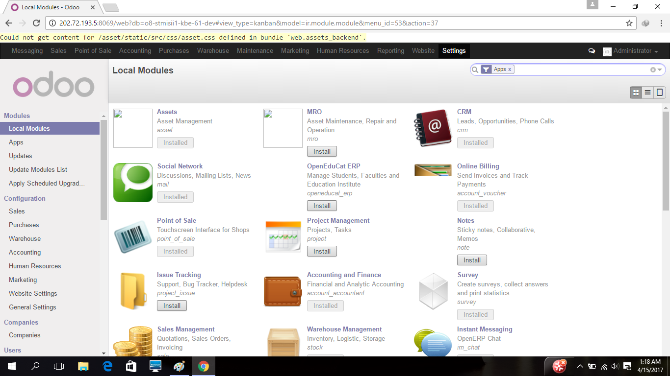 Skenario Fungsi Setting / Administrator pada Odoo - SII