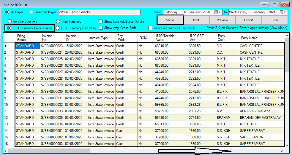 Invoice B2B List Report Help Guide