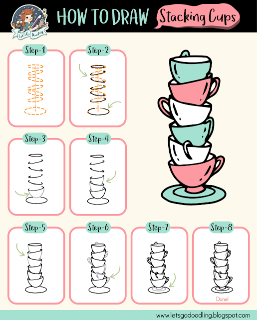 How To Draw Stacking Tea Cups - Easy Step By Step Drawing Tutorial