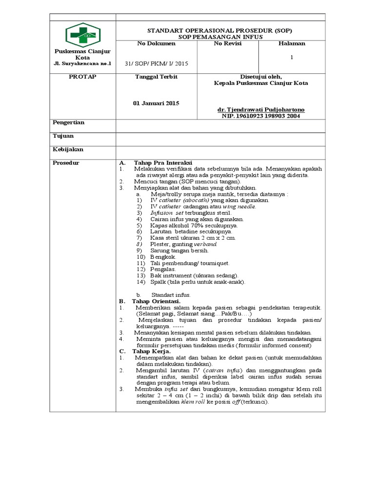 sop pemasangan infus - wood scribd indo
