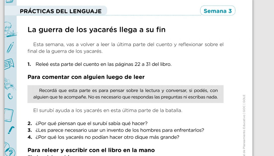 Quinto grado Castelli: Actividades "La guerra de los yacarés"