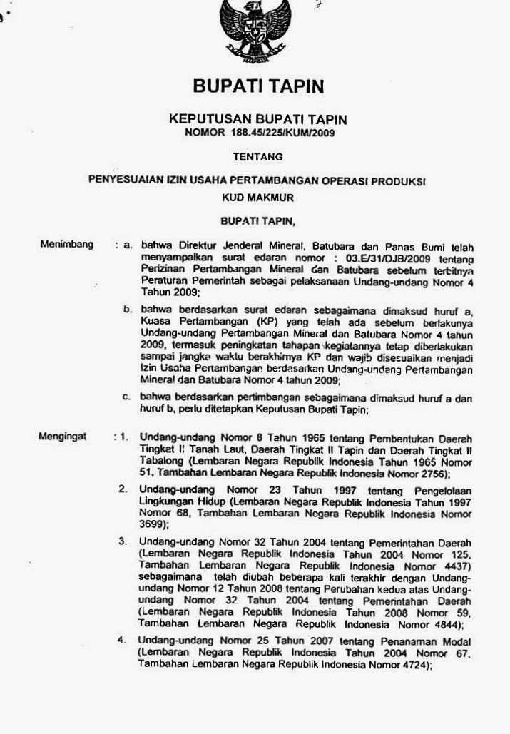 PERTAMBANGAN BATUBARA: IUP.OP. KUD MAKMUR