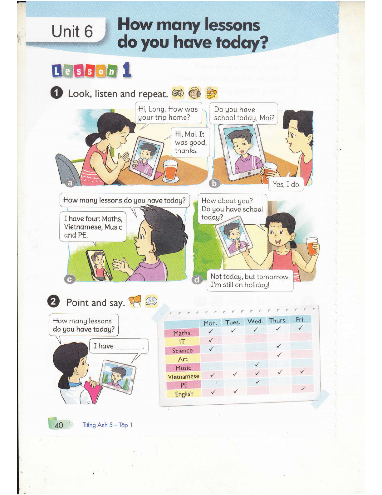 Sách Học Sinh Tiếng Anh Lớp 5 Tập 1 - Unit 6. How many lessons do you ...