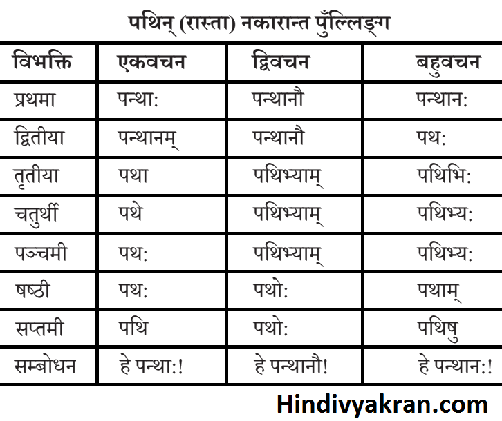 पथिन् शब्द रूप संस्कृत में – Pathin Shabd Roop In Sanskrit | HindiVyakran