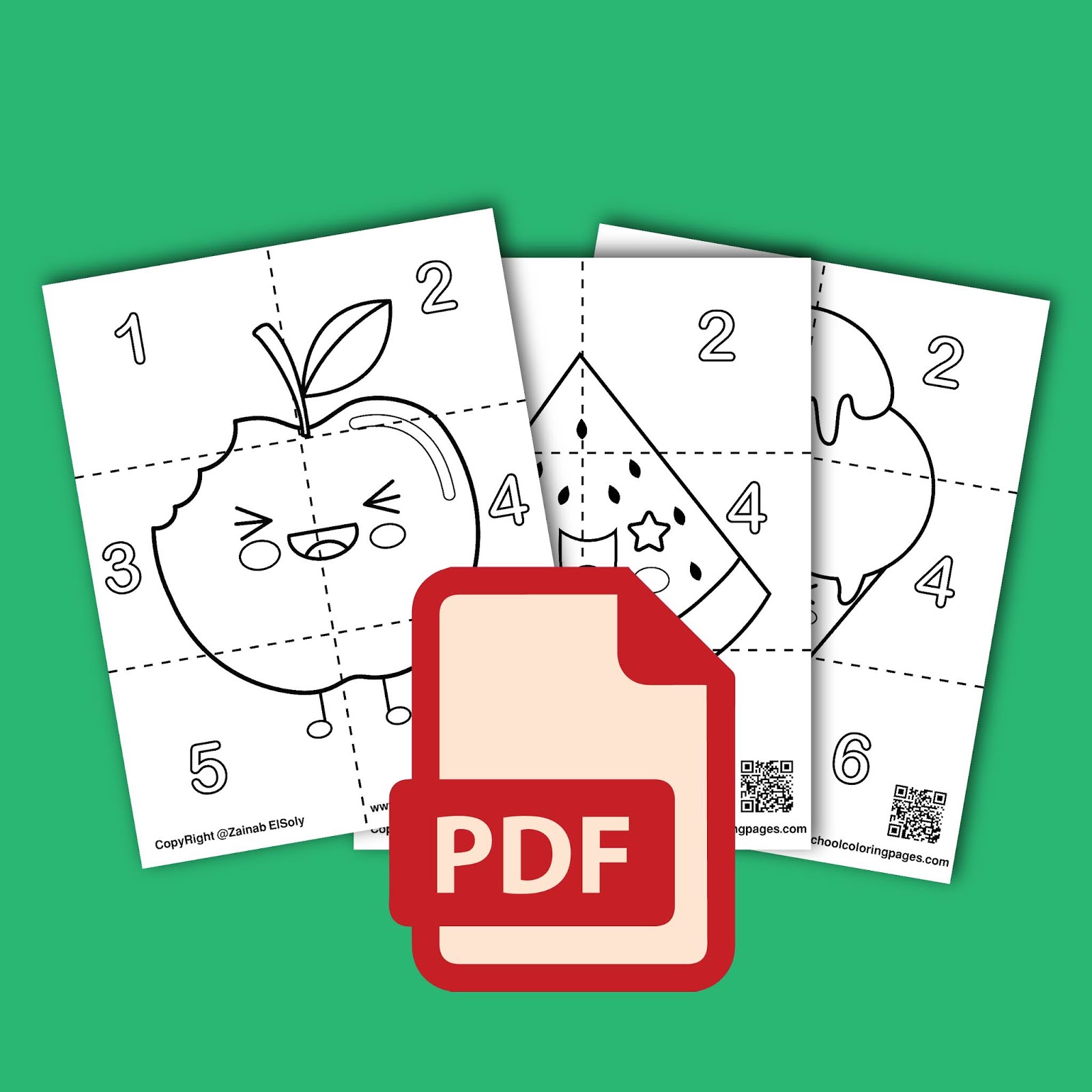 set of cute food square puzzle- learn to count 1 -6