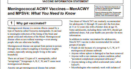 familyphysicianonline: meningococcal vaccine-MCV 4 or MPSV4